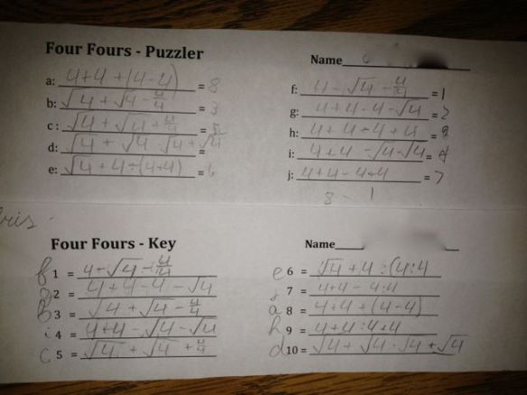 Four Fours Problem Puzzler/Game | I Speak Math