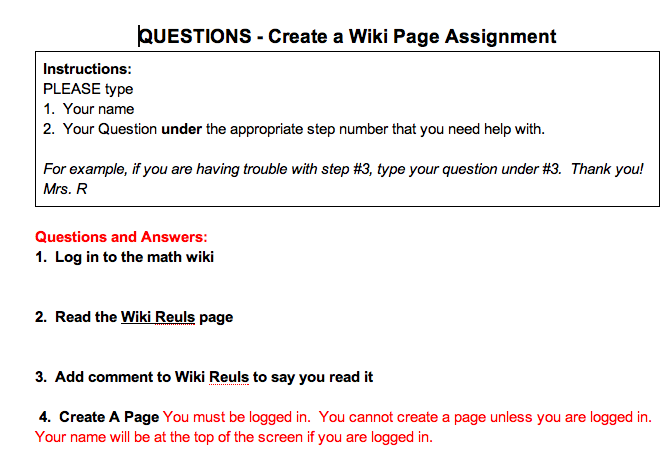 How to Create a Math Class Wiki for Electronic Student Portfolios | I ...