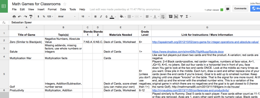 Math Games Collection on Google Docs – Add Your Game Today! | I Speak Math
